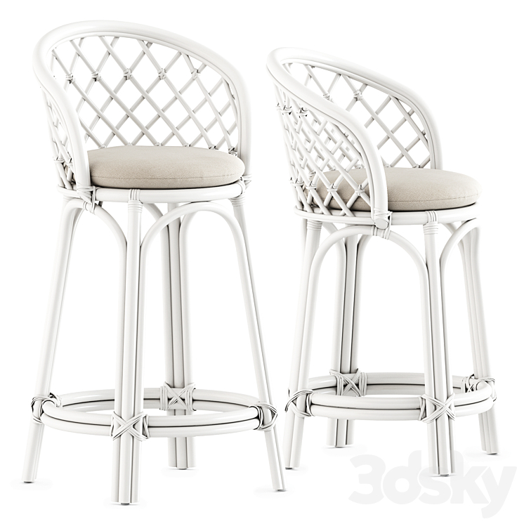 Rattan Criss-cross bar stool and Counter stool by Kouboo - Chair - 3D model