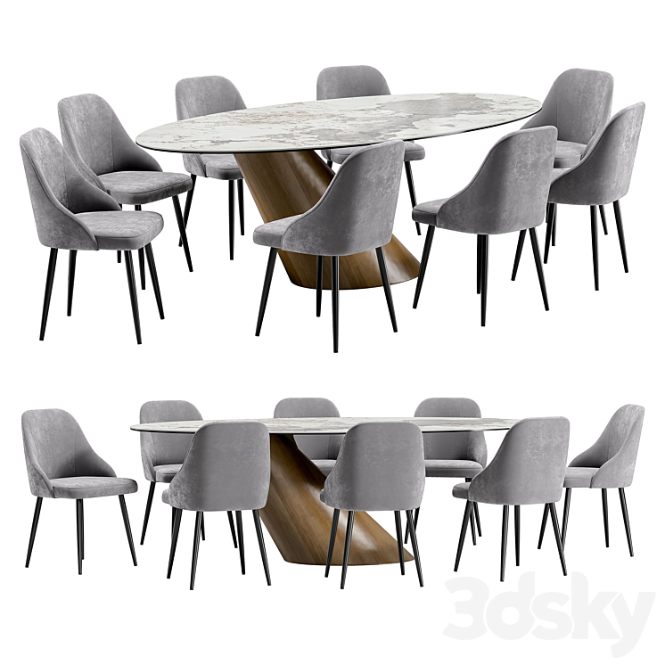 Ameliya dining chair and Verdo table - Table + Chair - 3D model