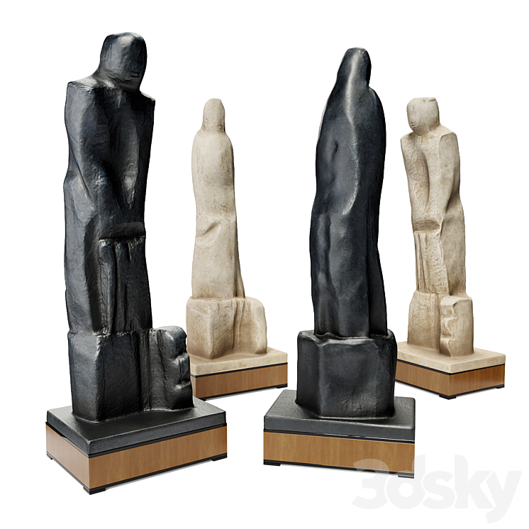 Man Woman abstract tall figures - Sculpture - 3D model