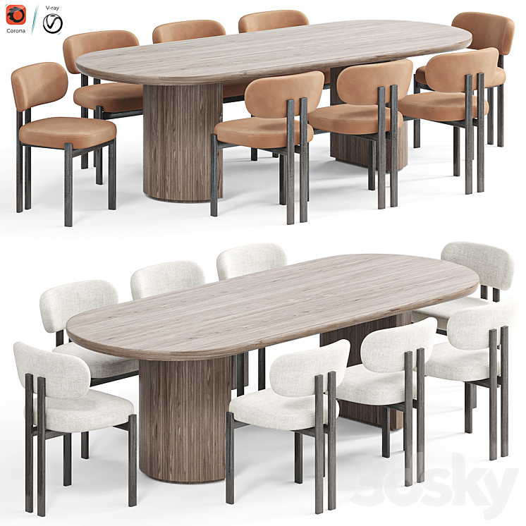 Bay chair and Gubi Moon Dining Table - Table + Chair - 3D model