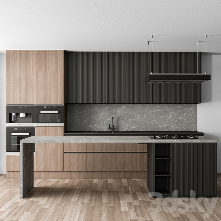 Kitchen Modern - Wood and Black 128 - Kitchen - 3D model
