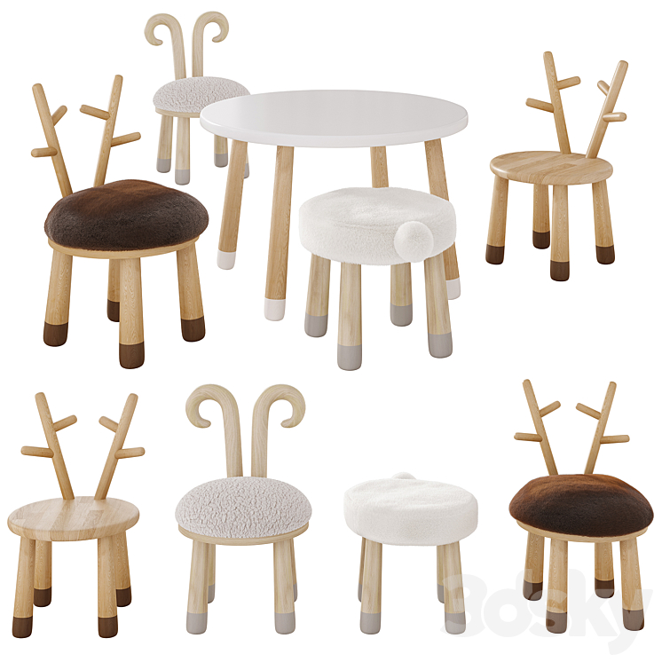 Table and chairs for the children's room "Animals" - Table + Chair - 3D ...