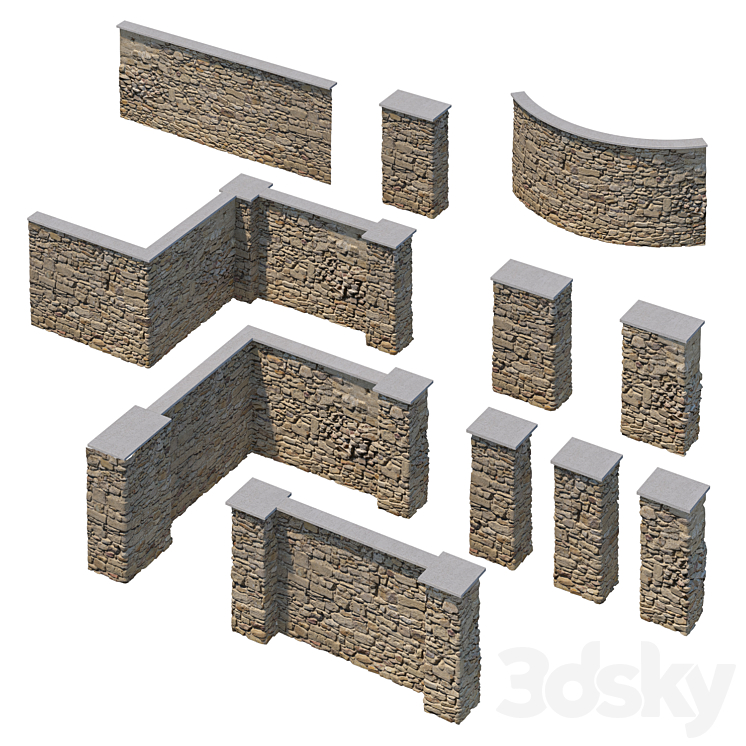 Stone fence. Ancient masonry. - Fence - 3D model