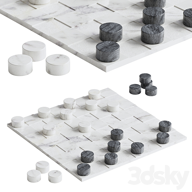 Marble Checkers Board Game - Other decorative objects - 3D model