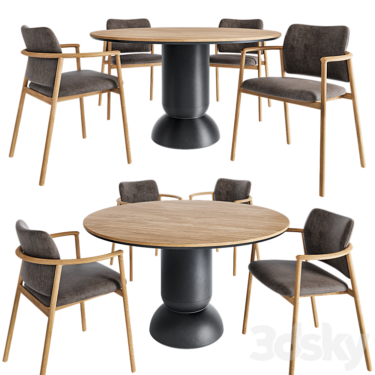 Ludo Dining Table and Lord Dining Armchair - Table + Chair - 3D model