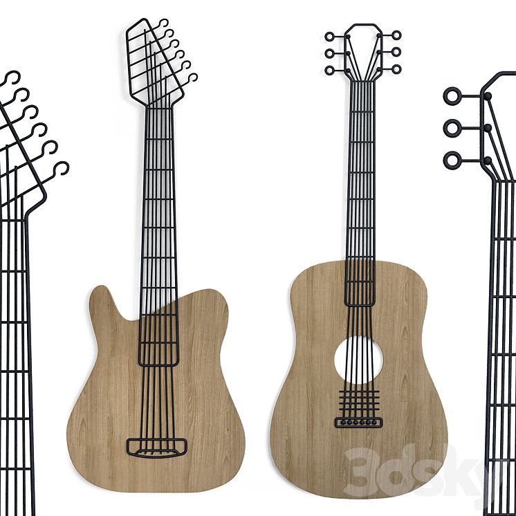 Wood Guitar Wall Decor - Other decorative objects - 3D model