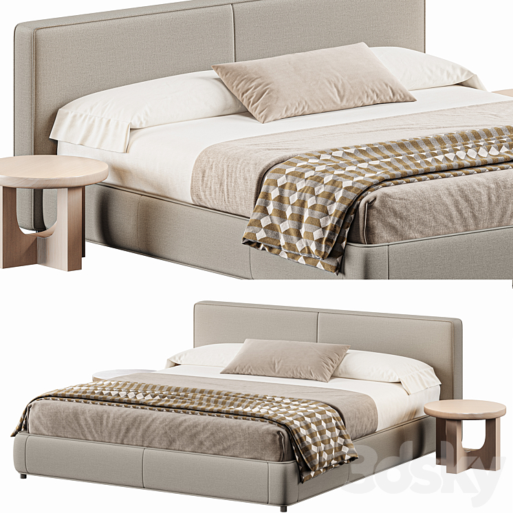 Aidan Bed, Sheepskin Camel - Bed - 3D model