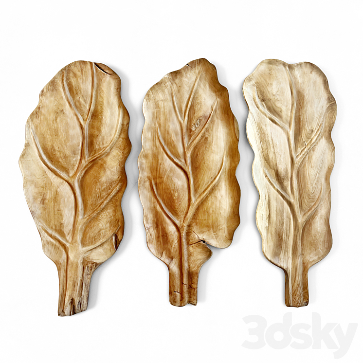 Large Wood Carved Leaf Wall Decor - Other decorative objects - 3D model