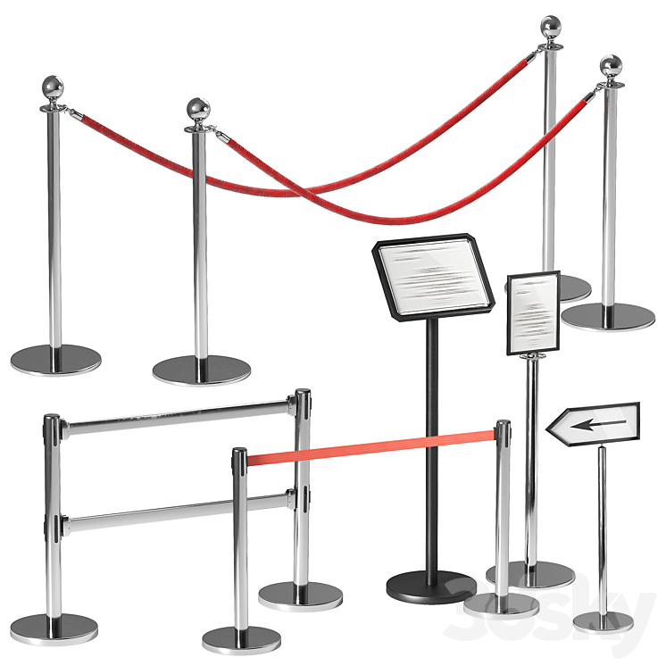Barriers fencing. Ropes and ribbon. Information plate sign. Crowd ...