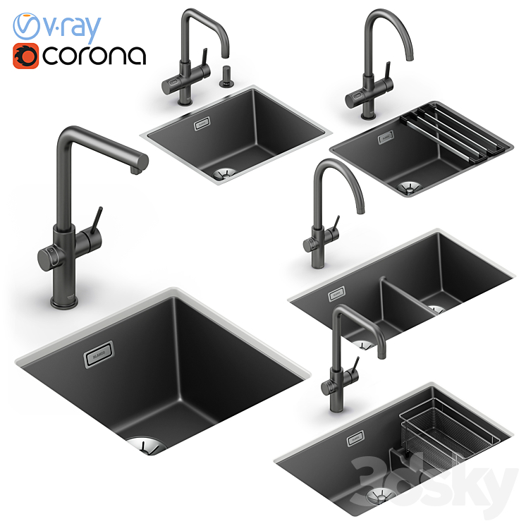 Set of kitchen sinks Blanko Subline 1 - Sink - 3D model