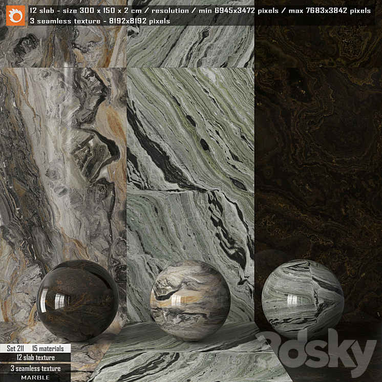 Marble slab & Seamless texture Set 211 - Stone - 3D model