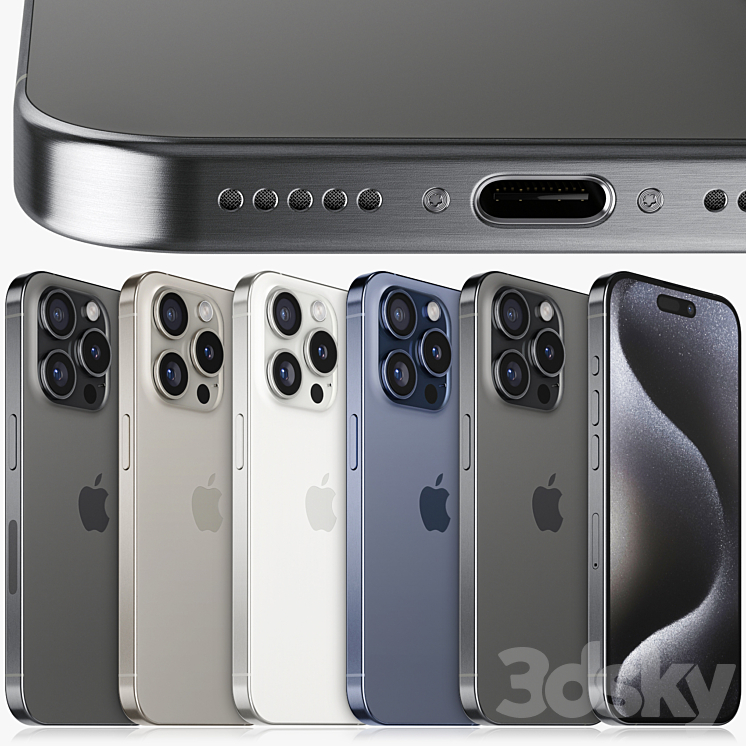 Apple iPhone 15 Pro All colors - Phones - 3D model