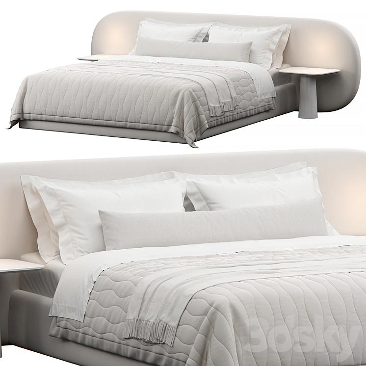 Rounded Headboard Bed - Bed - 3D model
