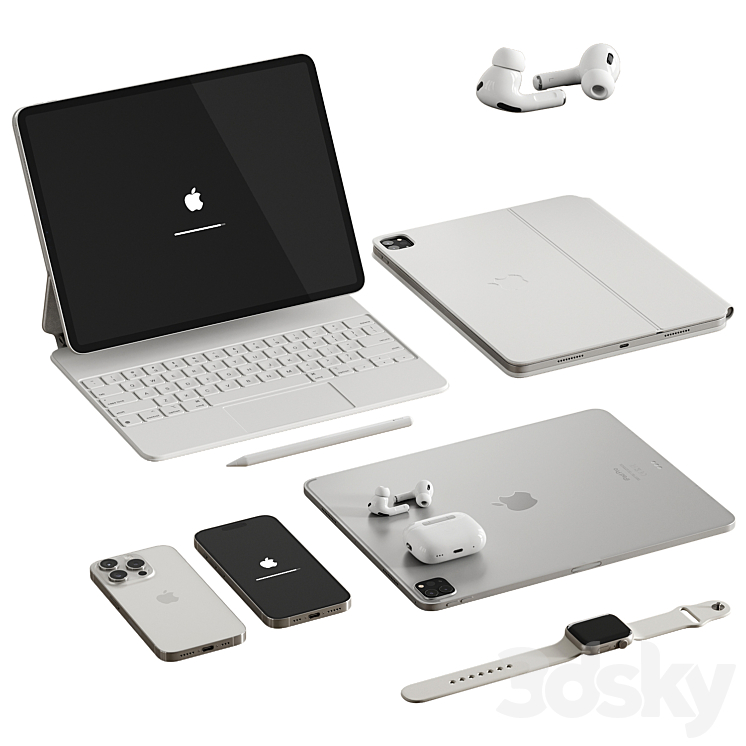 Set of Apple equipment White - PC & other electronics - 3D model