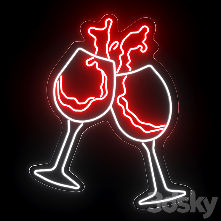 Wine Cheers Neon Sign - Neon - 3D model