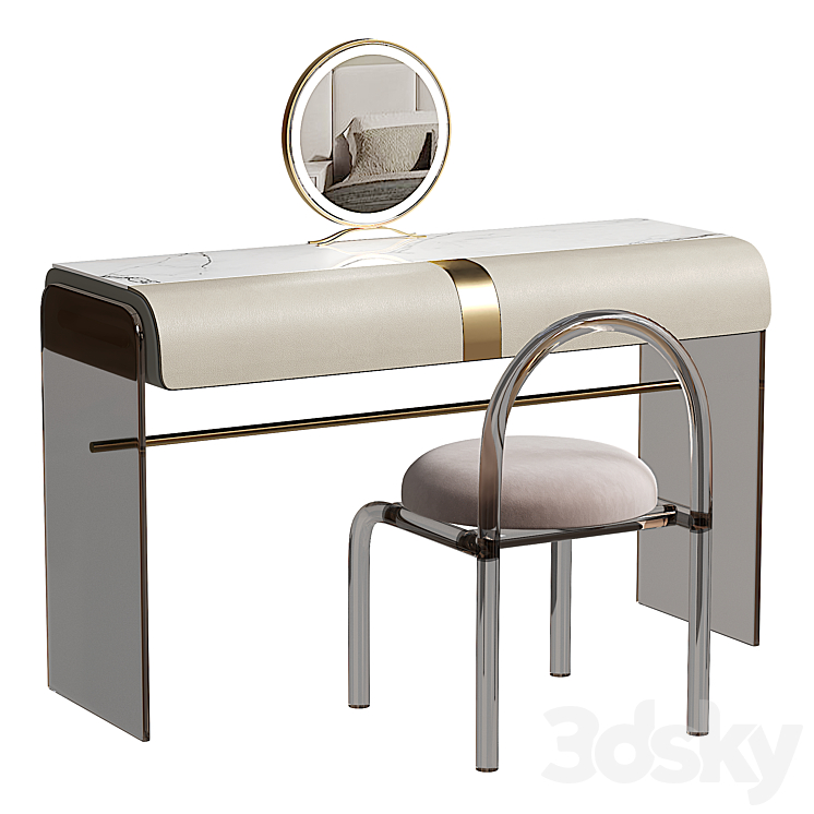 Trendy Standard Dressing Table with Stone Tabletop and Chalk Chair ...