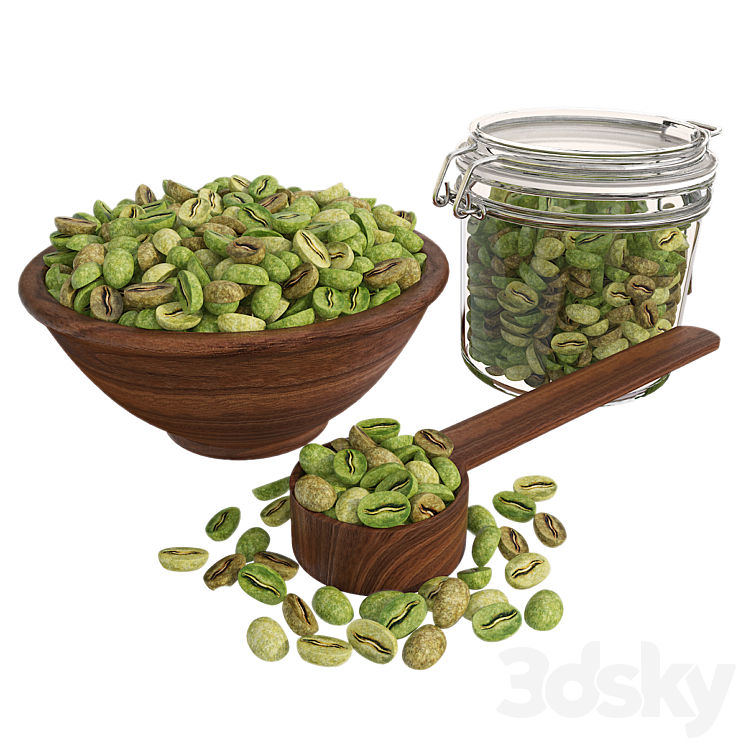 Unroasted coffee bean set - Food and drinks - 3D model