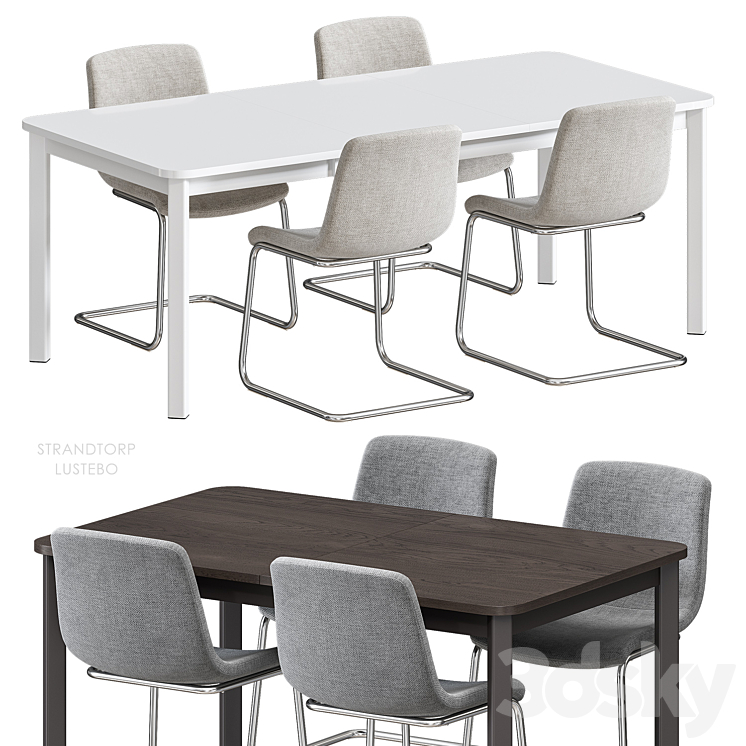STRANDTORP LUSTEBO IKEA table and chairs - Table + Chair - 3D model