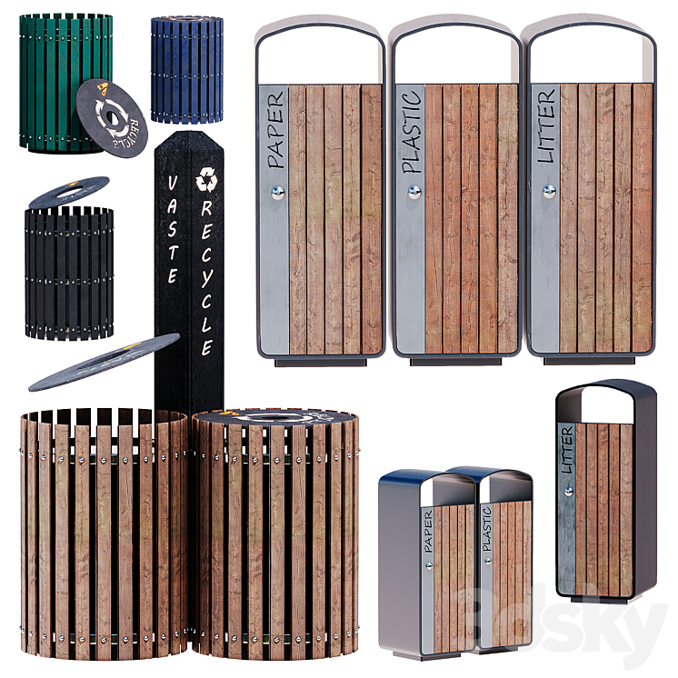 URBAN TRASH BIN SET 01 - Urban environment - 3D model