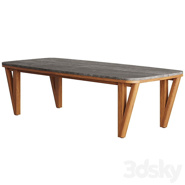 Roc Bluestone And Teak Outdoor Dining Table - Table - 3D model