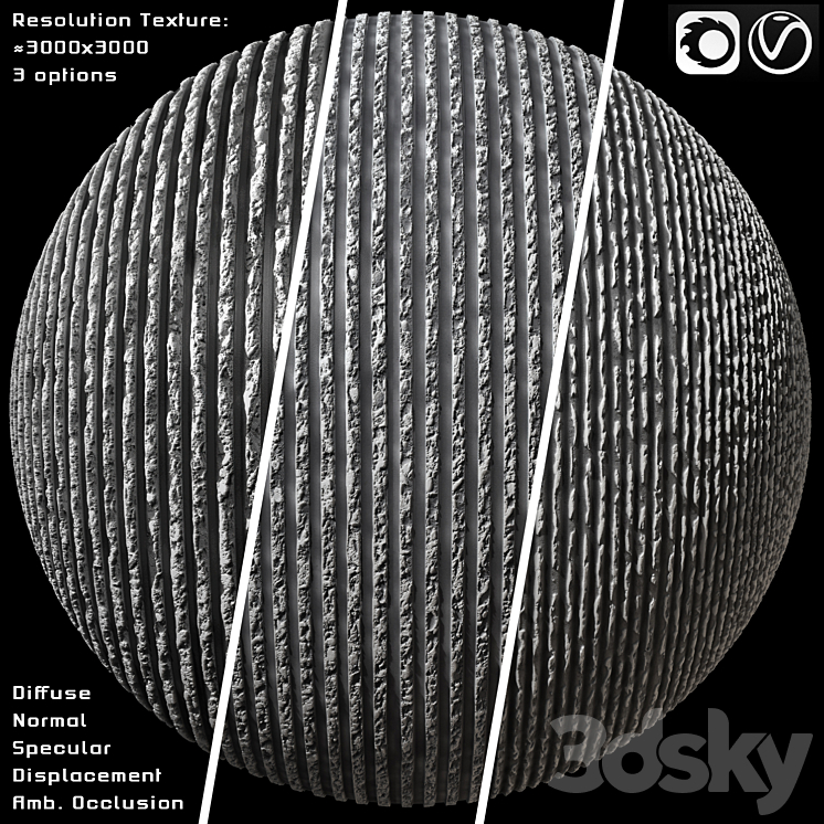 Striped ribbed decorative concrete facing plaster Reckli - Stone - 3D model