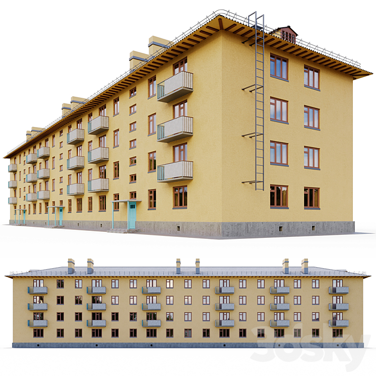 Brick Khrushchevka series 1-443 - Building - 3D model