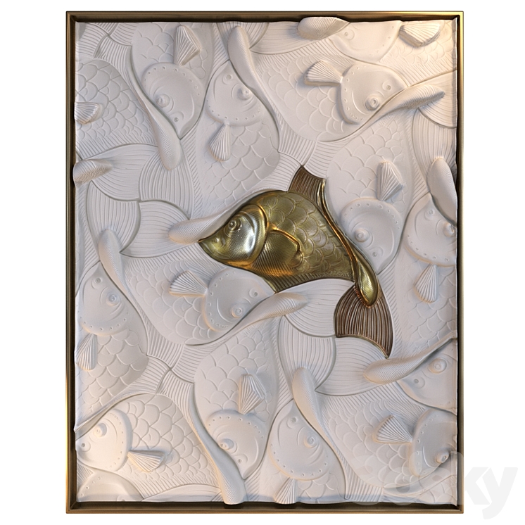 Bas-relief with fish - Decorative plaster - 3D model