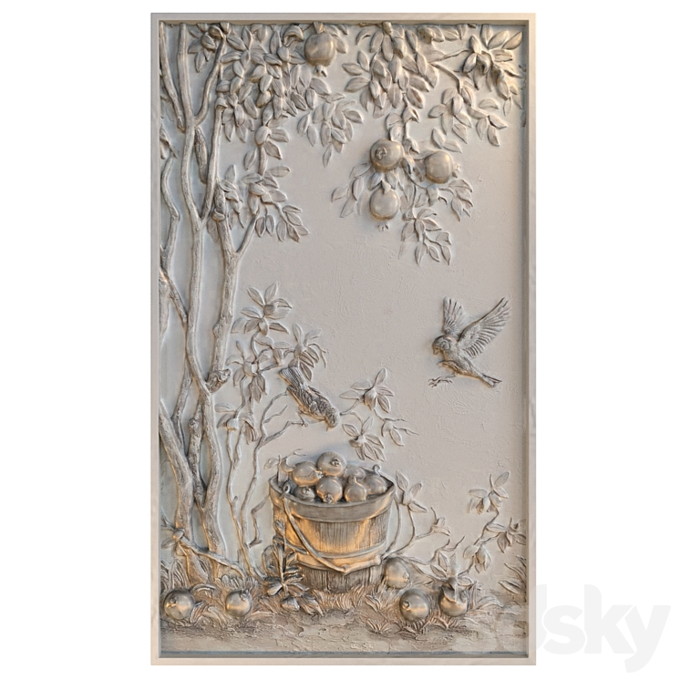 Bas-relief with birds and apples - Decorative plaster - 3D model