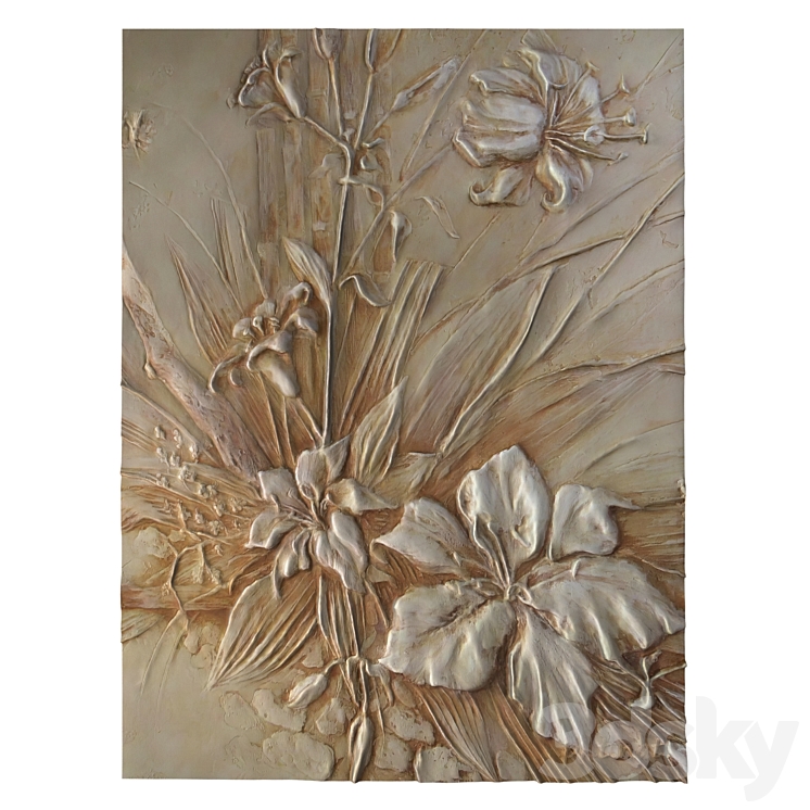 Bas-relief with flowers 03 - Decorative plaster - 3D model