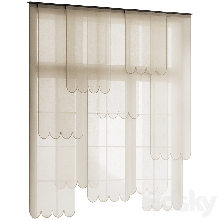 Layered Scallop Panel Curtain - Curtain - 3D model