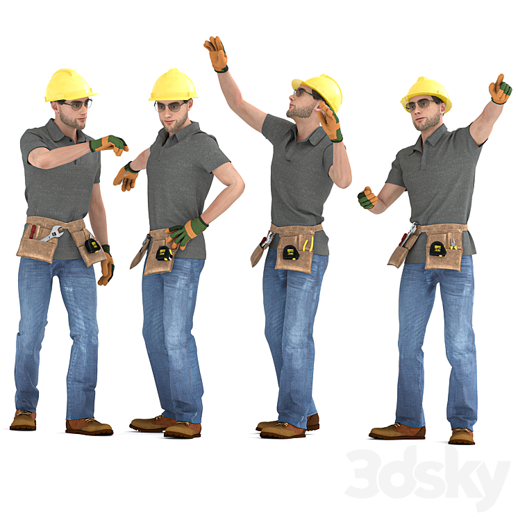 Engineer man with tools 04 poses - Creature - 3D model