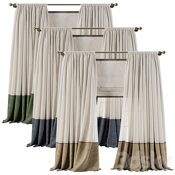 Two-Tone Velvet Bottom Curtains 61 - Curtain - 3D model