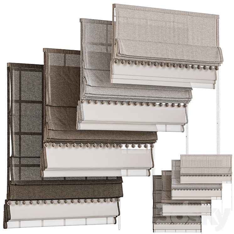 Roman curtain with pom pom 3 - Curtain - 3D model