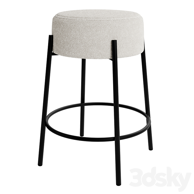 Round Boucle Backless Counter Height Bar Stool - Chair - 3D model