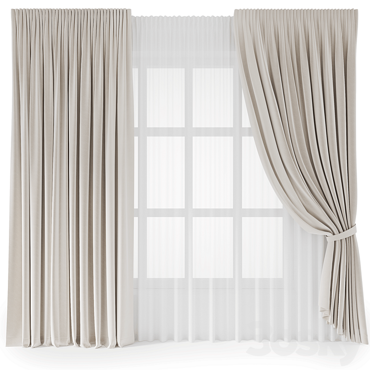 Two-color curtains with a grab - Curtain - 3D model
