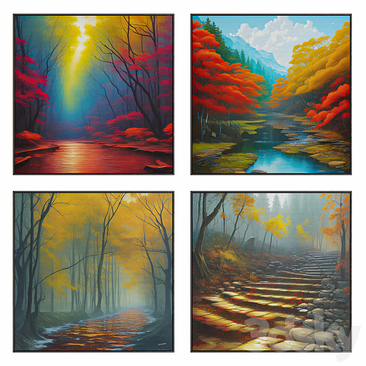 4 in 1 Paintings Autumn Combination | 6 Frames | 4K | PBR - Frame - 3D ...