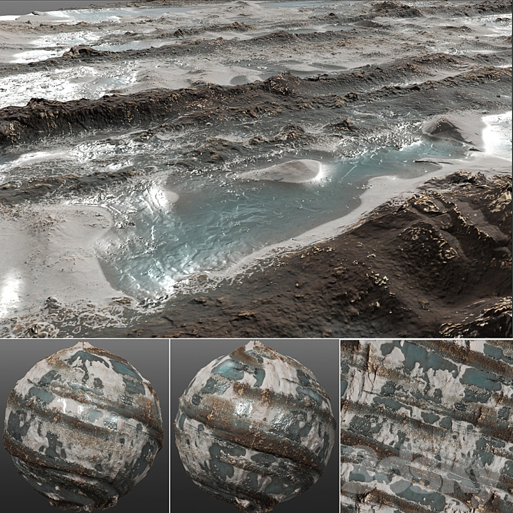 Snowy Muddy Terrain with Frozen Puddles - Miscellaneous - 3D model