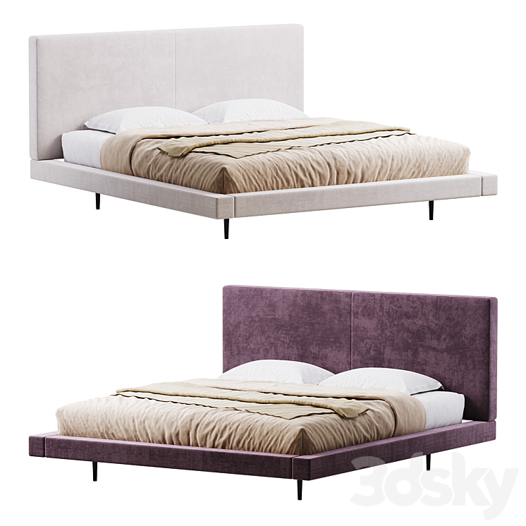 Rectangular Sand Genuine Leather and Sponge Solid Color Platform Bed ...