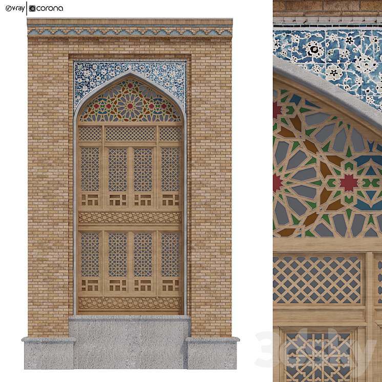 Arabic-Turkish-Persian 3D element of Qajar style set 513 - Facade element - 3D model