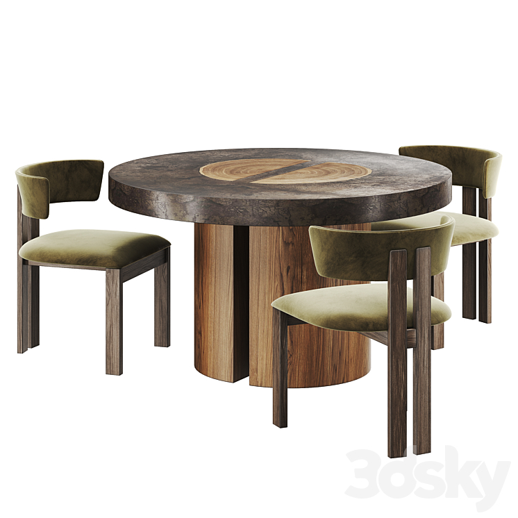 Rodin Сhair Acacius Round Dining Table by Arhaus - Table + Chair - 3D model