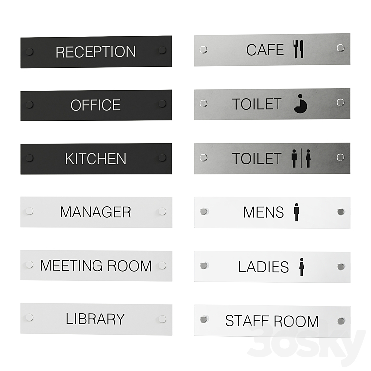 Rectangular Wall and Door Signs with Standoffs - Miscellaneous - 3D model