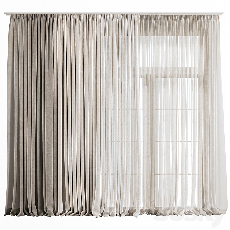 Layered Curtain Set for Large Windows 78 - Curtain - 3D model