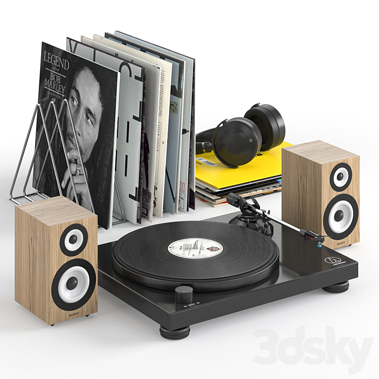 Vinyl Player Audio Technica with Speakers Sony - Audio tech - 3D model