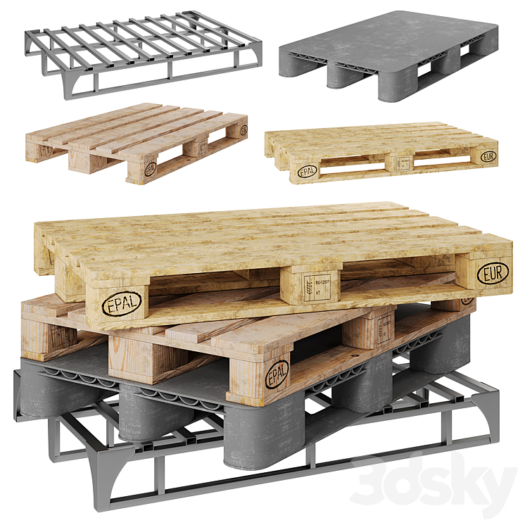 Europallet (EUR-pallet) pallet 4 types - Miscellaneous - 3D model