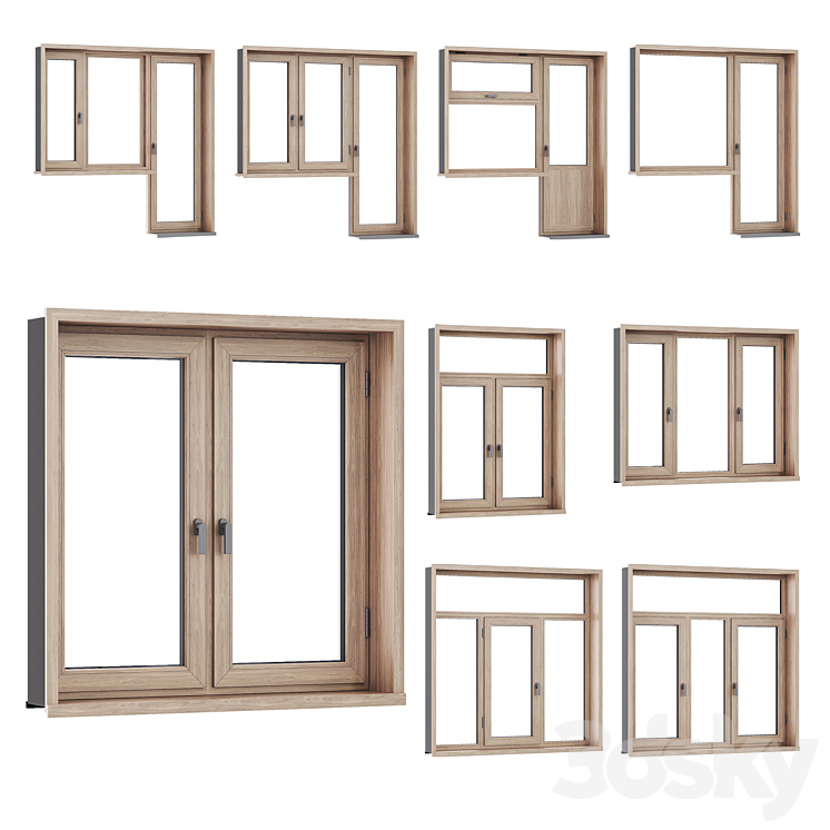 Aluminum windows with wood furniture veneer - Windows - 3D model