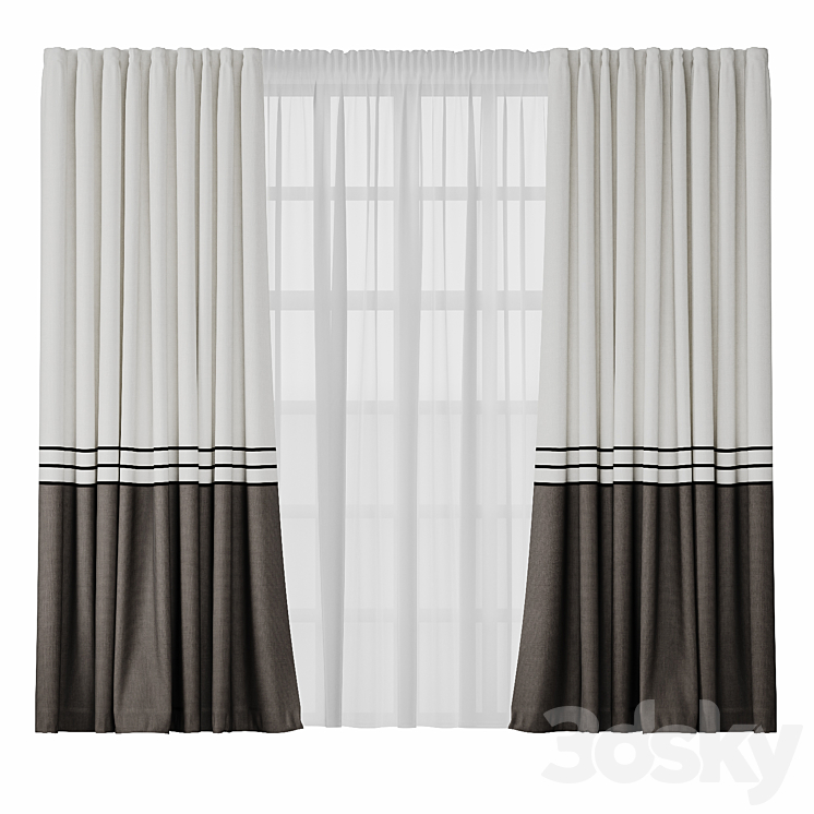 Two-tone striped curtains - Curtain - 3D model
