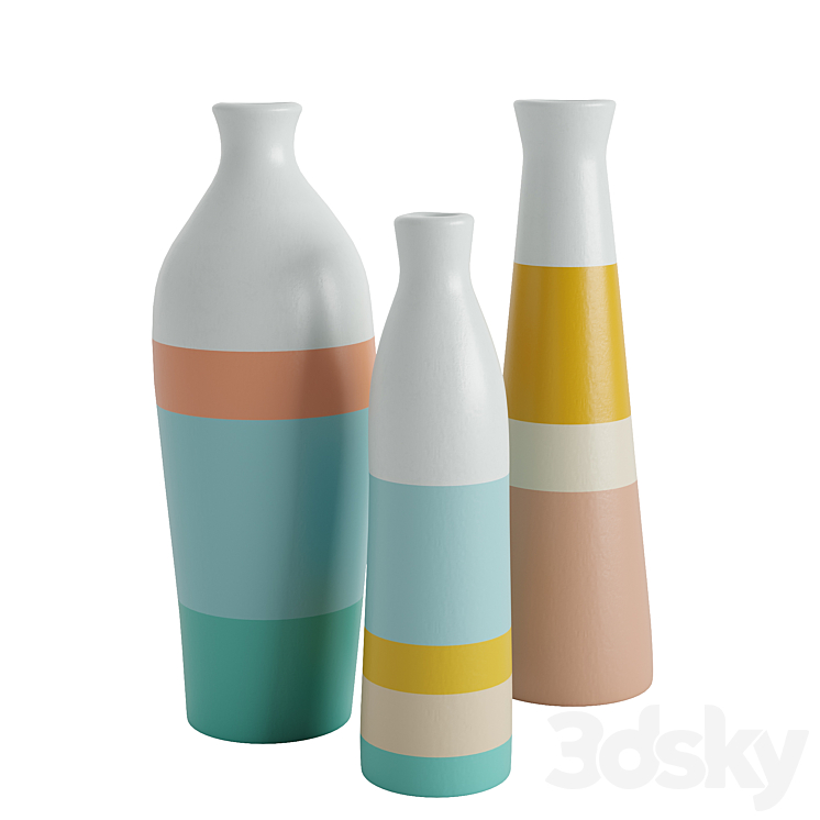 Set of 3 hand painted ceramic vases - Vase - 3D model