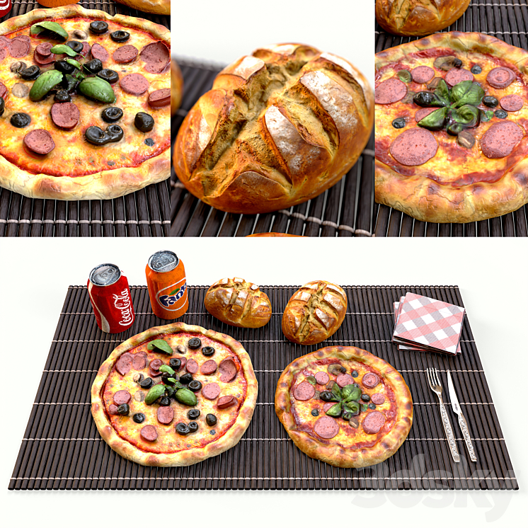 Pizza Set 01 - Food and drinks - 3D model