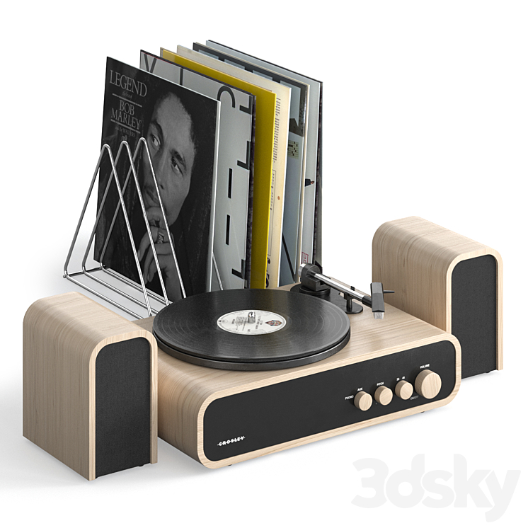 Crosley GIG Vinyl Turntable with speakers and Records - Audio tech - 3D ...