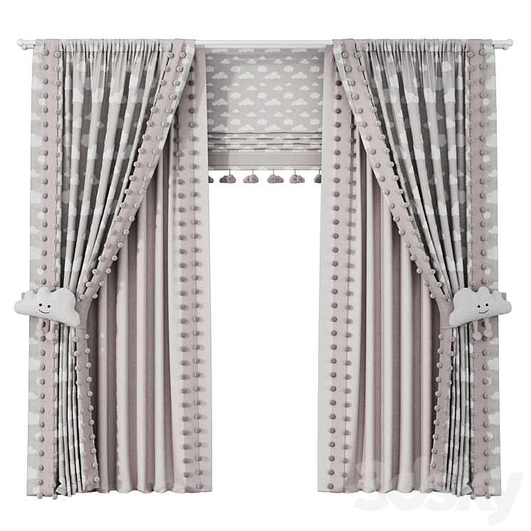 Curtains for children's room with a grab and a wide Roman blind 048 ...